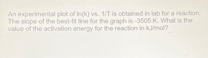 Solved An experimental plot of ln(k) vs. 1/T is obtained in | Chegg.com