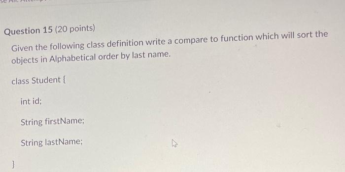 Solved Question 15 (20 points) Given the following class | Chegg.com