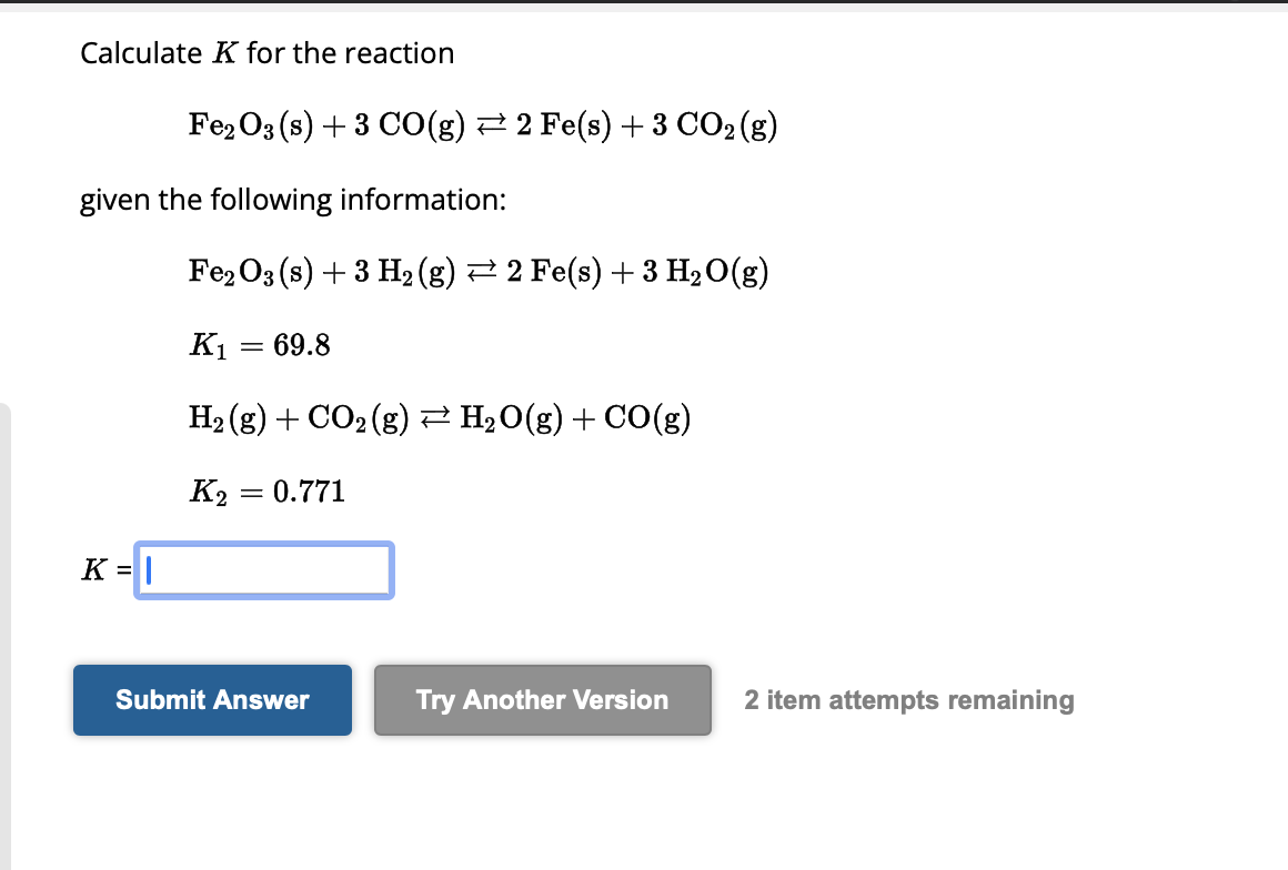 Solved Calculate K ﻿for the | Chegg.com
