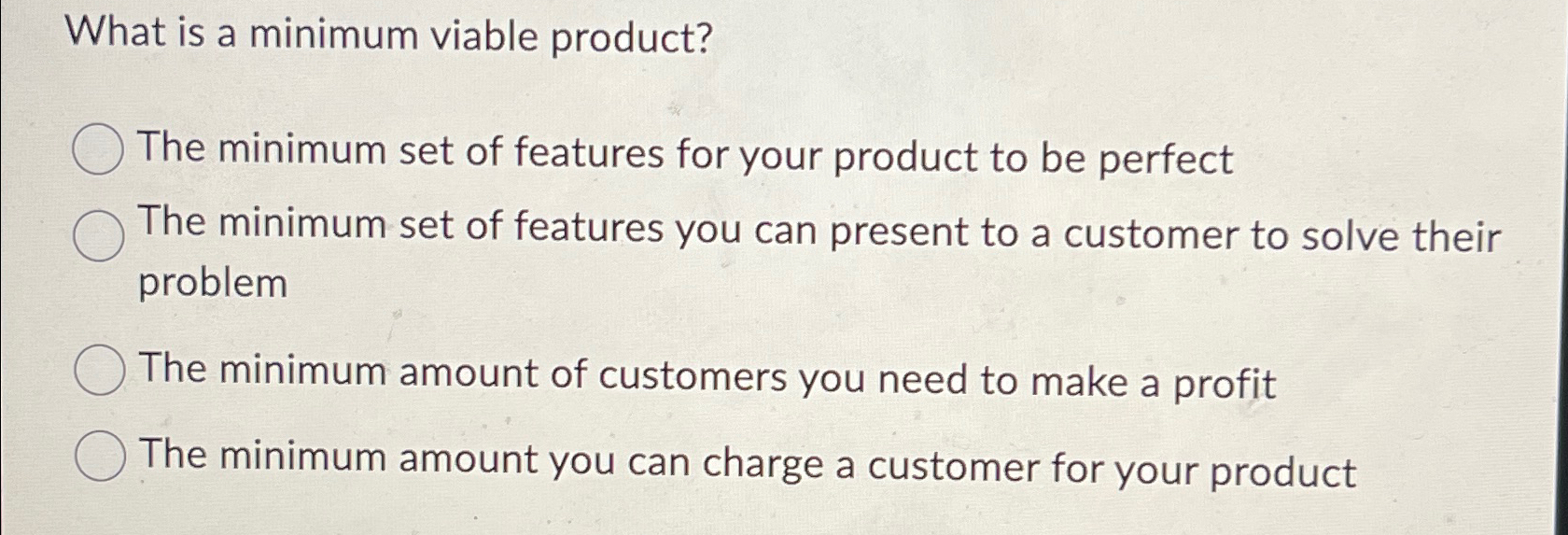 Solved What is a minimum viable product?The minimum set of | Chegg.com