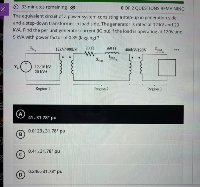Solved The equivalent circuit of a power system consisting a | Chegg.com
