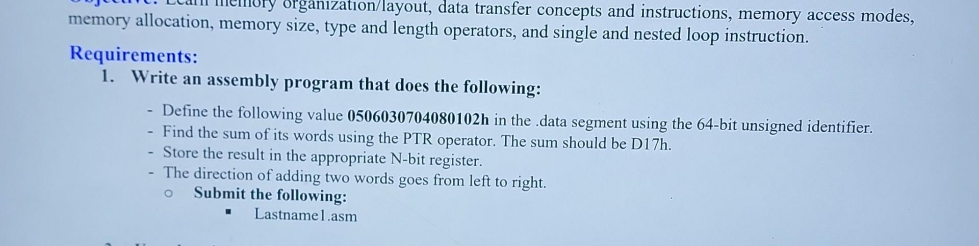 Solved memory allocation, memory size, type and length | Chegg.com