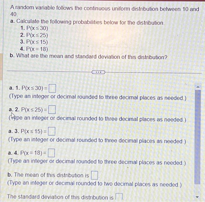 Solved A random variable follows the continuous uniform | Chegg.com