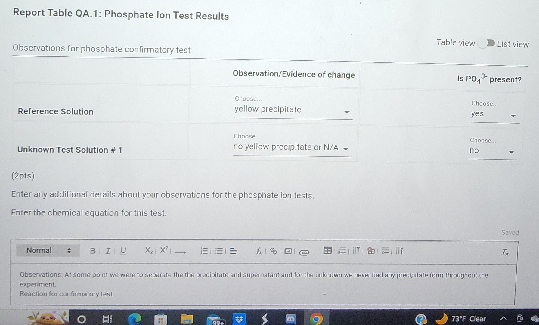 Solved Report Table QA.1: Phosphate Ion Test Results (2pts) | Chegg.com Solved Report Table QA.1: Phosphate Ion Test Results (2pts) | Chegg.com