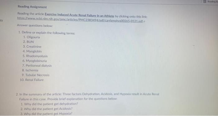 Solved ats Reading Assignment Reading the article Exercise | Chegg.com