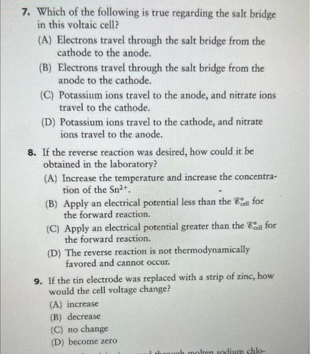 Solved Questions 5-9 refer to the following electrochemical | Chegg.com