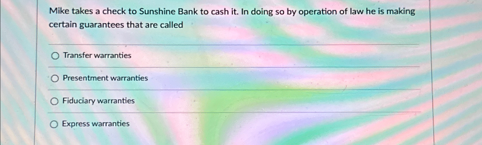 Solved Mike takes a check to Sunshine Bank to cash it. ﻿In | Chegg.com