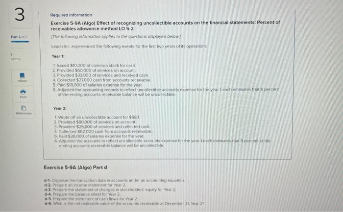Solved Required infarmation Exercise 5-9A (Algo) Effect of | Chegg.com