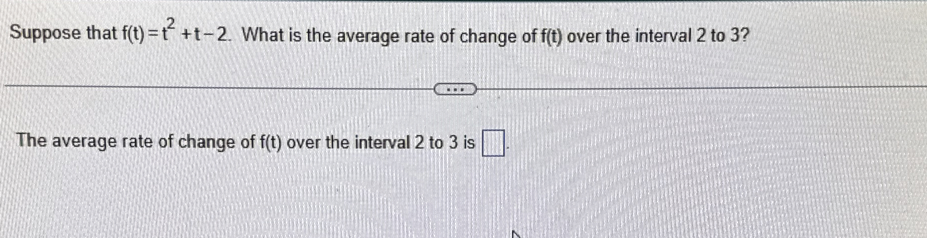 Solved Suppose that f(t)=t2+t-2. ﻿What is the average rate | Chegg.com
