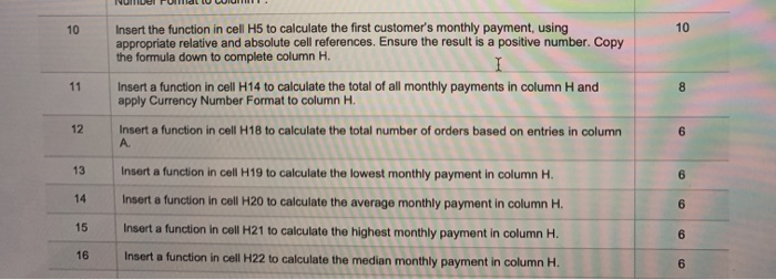 Solved 10 10 I 11 Insert the function in cell H5 to | Chegg.com