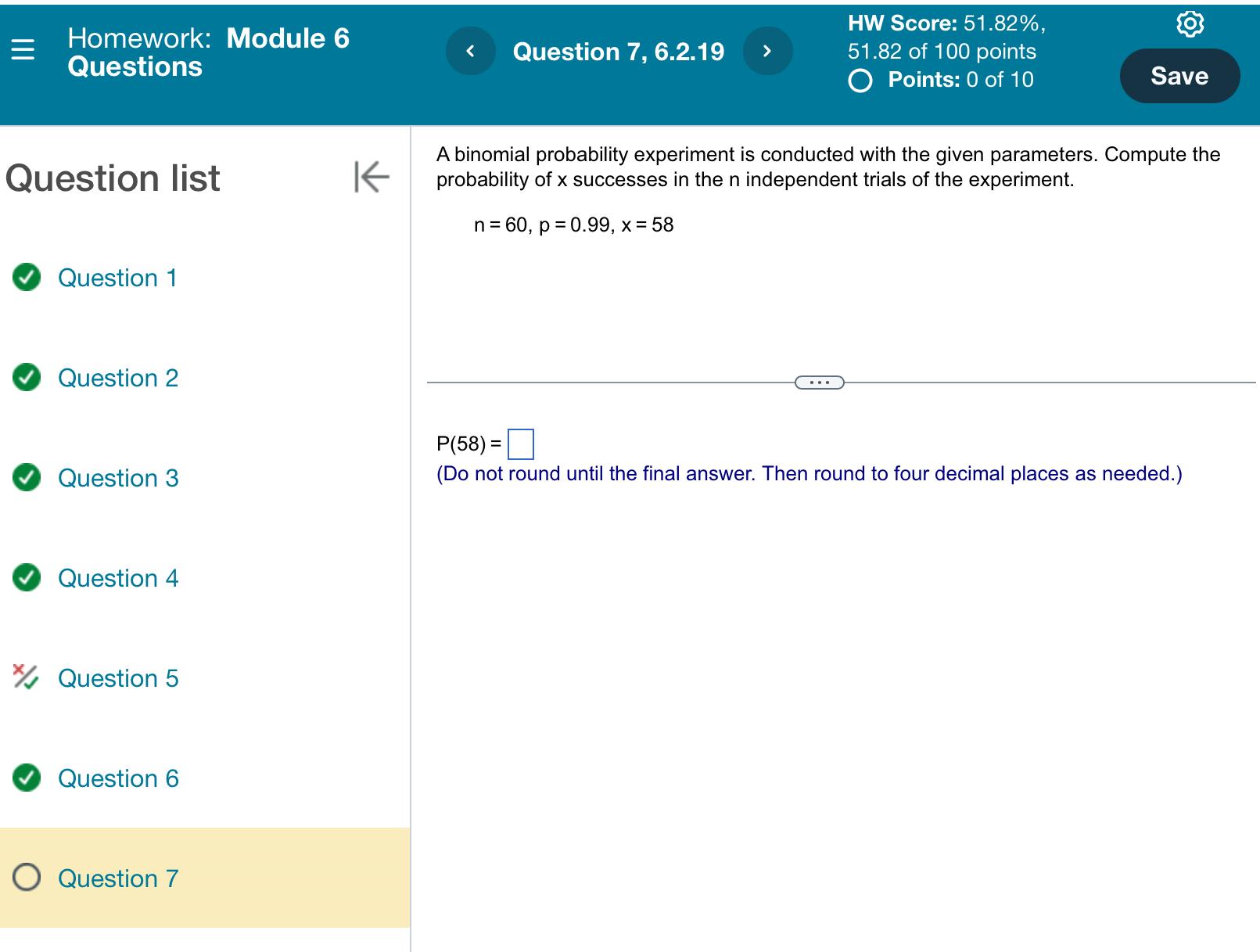 Solved Homework Module 6hw Score 51 82 Questionsquestion