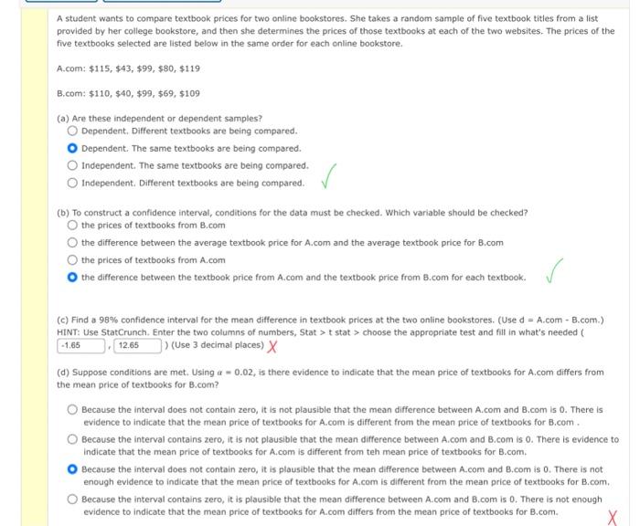 Solved A student wants to compare textbook prices for two | Chegg.com