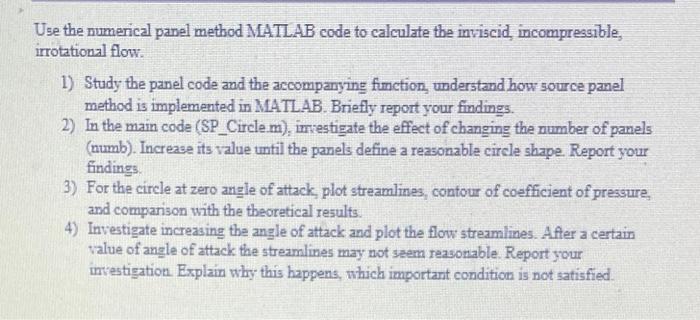 Solved Use The Numerical Panel Method Matlab Code To
