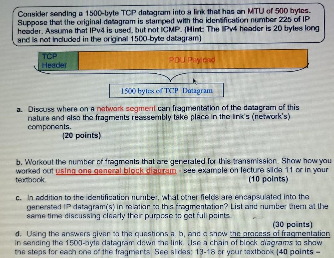 Solved Consider sending a 1500-byte TCP datagram into a link | Chegg.com