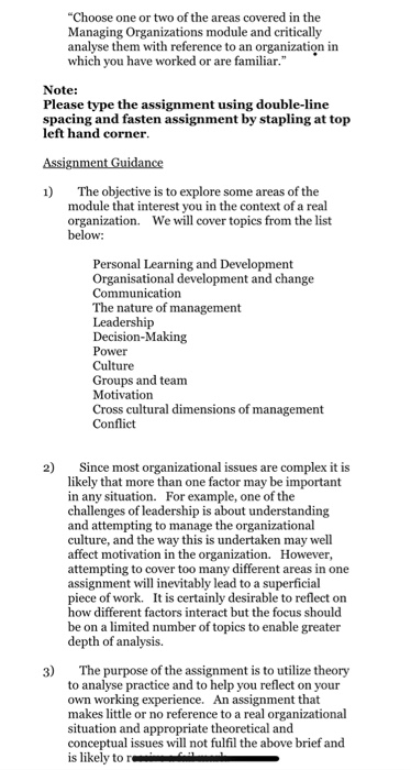 Solved ''choose one or two of the areas covered ......", is | Chegg.com
