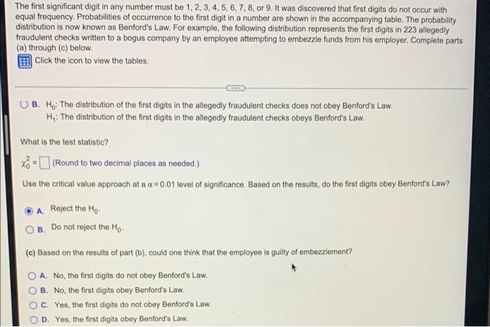 Solved Distribution of First Digits 3. Full data set at | Chegg.com