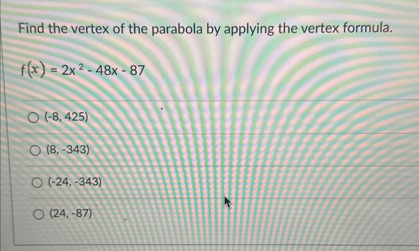 Solved Find the vertex of the parabola by applying the | Chegg.com