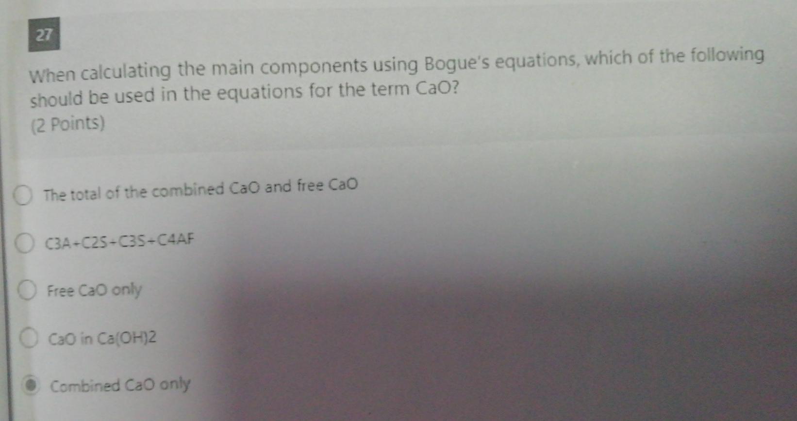 Solved 27 When calculating the main components using Bogue's | Chegg.com