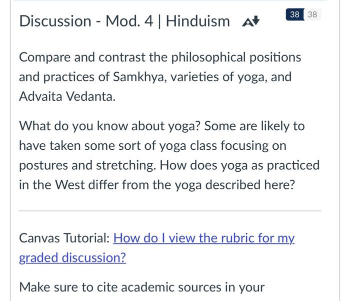 Solved 38 38 Discussion - Mod. 4 | Hinduism A Compare and | Chegg.com