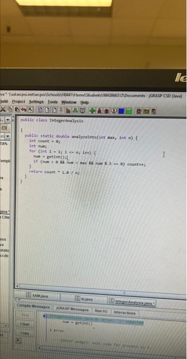 Solved public class Integenthalysis public static doumle | Chegg.com