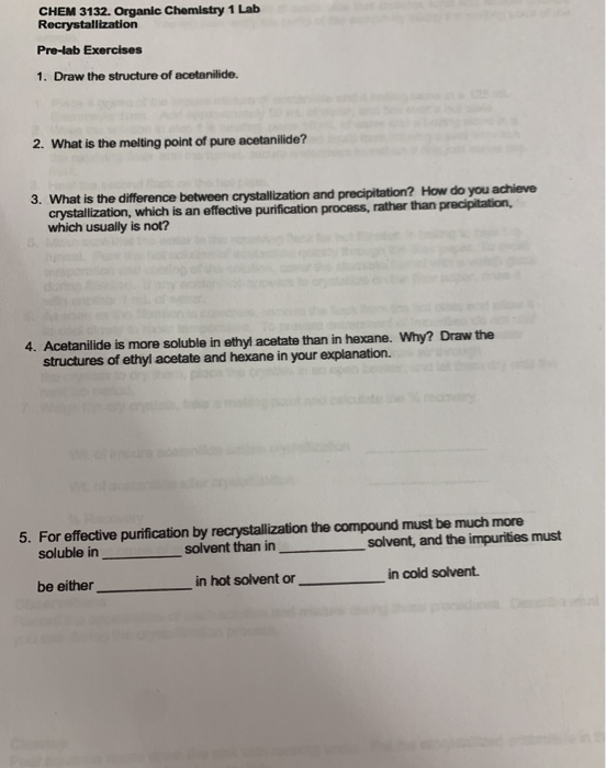Solved CHEM 3132. Organic Chemistry 1 Lab Recrystallization | Chegg.com
