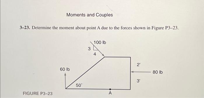 Solved Moments and Couples 3-23. Determine the moment about | Chegg.com