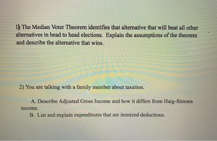 Solved 1b The Median Voter Theorem identifies that | Chegg.com
