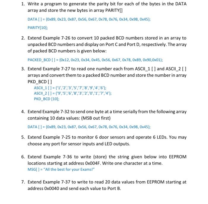 Solved 1 Write A Program To Generate The Parity Bit For 0268