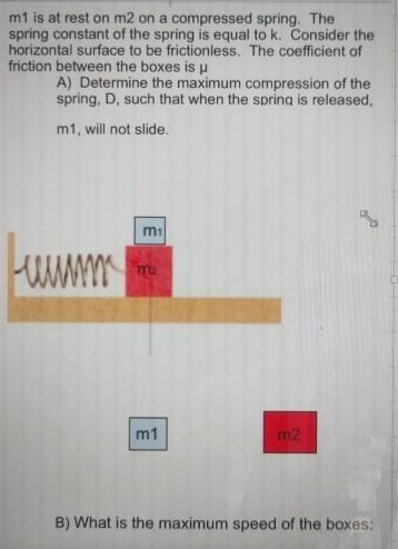 Solved m1 ﻿is at rest on m2 ﻿on a compressed spring. The | Chegg.com