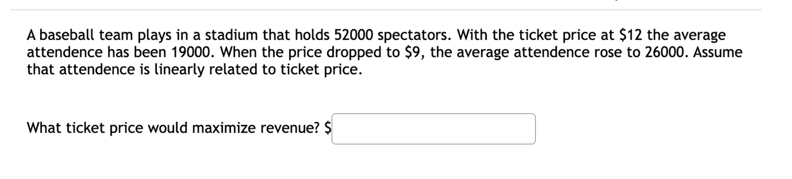 Solved A baseball team plays in a stadium that holds 52000 | Chegg.com