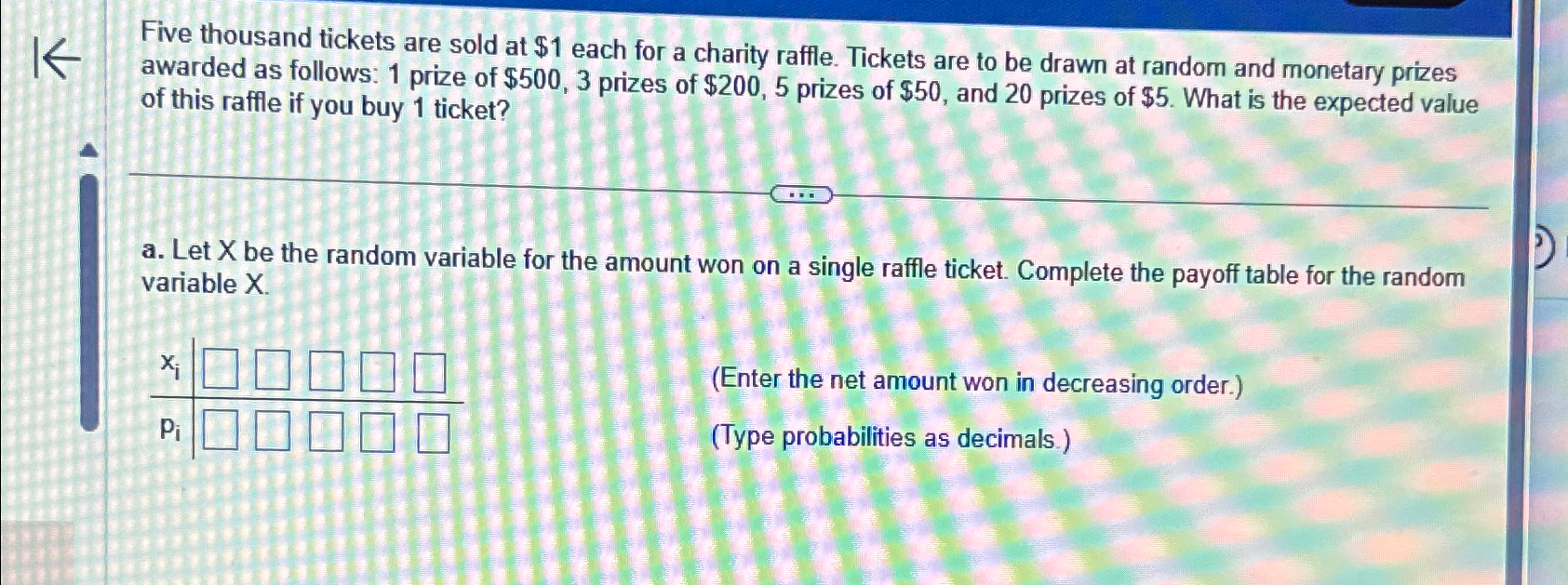 Five thousand tickets are sold at $1 each for a | Chegg.com Five thousand tickets are sold at $1 each for a | Chegg.com