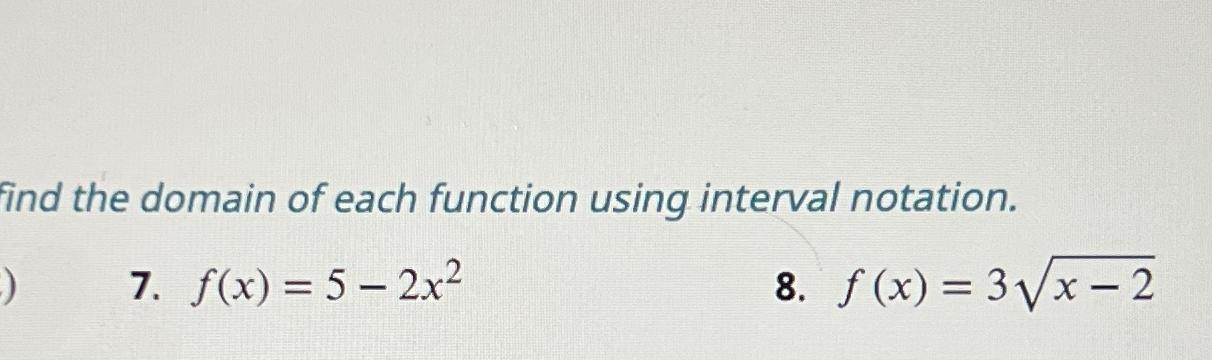 Solved ind the domain of each function using interval | Chegg.com
