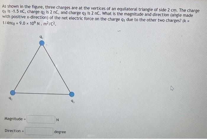 Solved As shown in the figure, three charges are at the | Chegg.com
