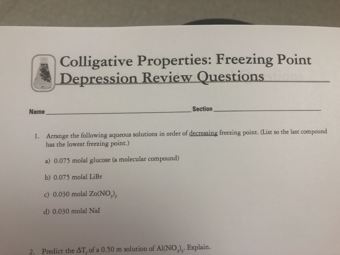 Solved Colligative Properties: Freezing Point Depression | Chegg.com Solved Colligative Properties: Freezing Point Depression | Chegg.com