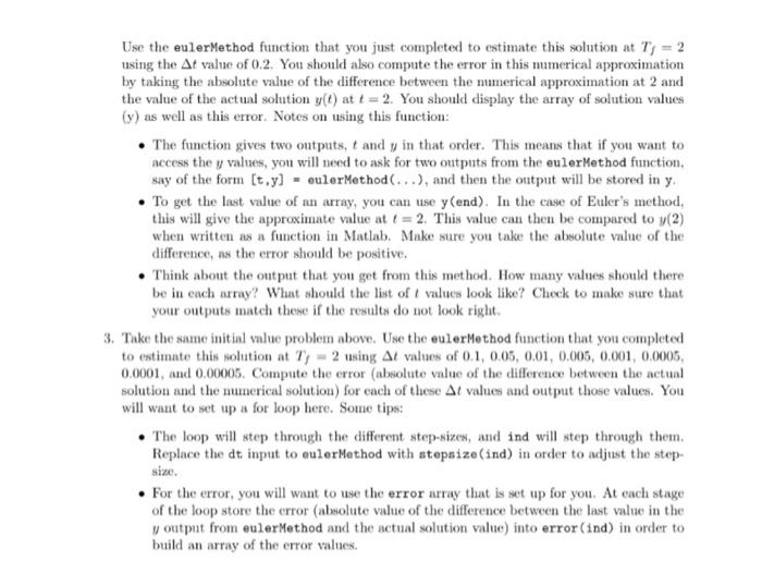 Solved \& Call Euler's Method with the specific parameters | Chegg.com