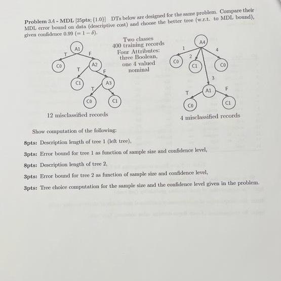 Solved Problem 3A - ﻿MDL 25pts;{1.0} ﻿DTs below are designed | Chegg.com