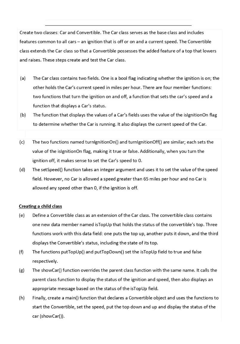 Solved Create Two Classes Car And Convertible The Car 6365