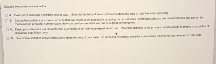 Solved Choose the correct answer below. A. Descriptive | Chegg.com