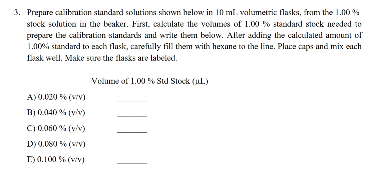Solved Prepare calibration standard solutions shown below in | Chegg.com