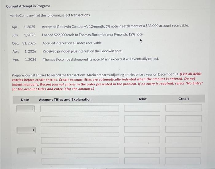 Solved Marin Company had the following select transactions. | Chegg.com