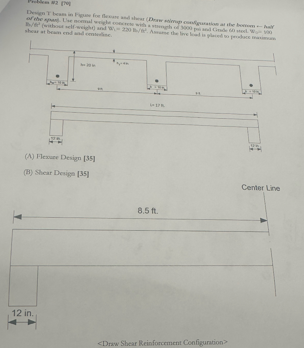 Solved Problem #2[70]Design ' T ﻿beam in Figure for flexure | Chegg.com