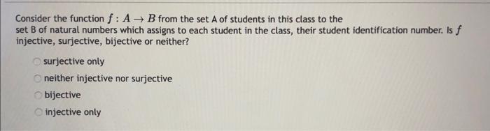 Solved Consider the function f:A→B from the set A of | Chegg.com