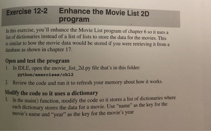 Solved Enhance the Movie List 2D Exercise 12-2 program In | Chegg.com