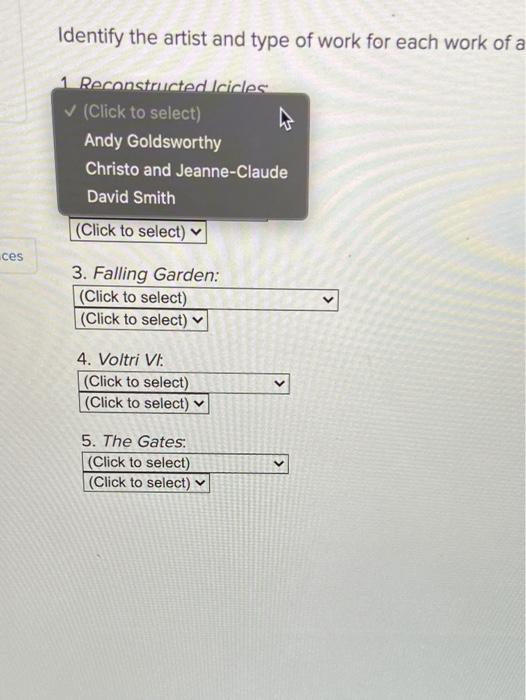 Solved Identify the artist and type of work for each work of | Chegg.com