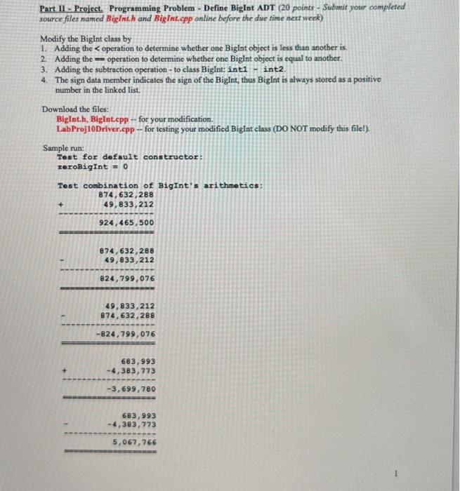 Solved Part II - Project. Programming Problem - Define | Chegg.com