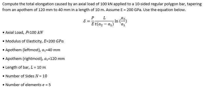 Solved Compute the total elongation caused by an axial load | Chegg.com