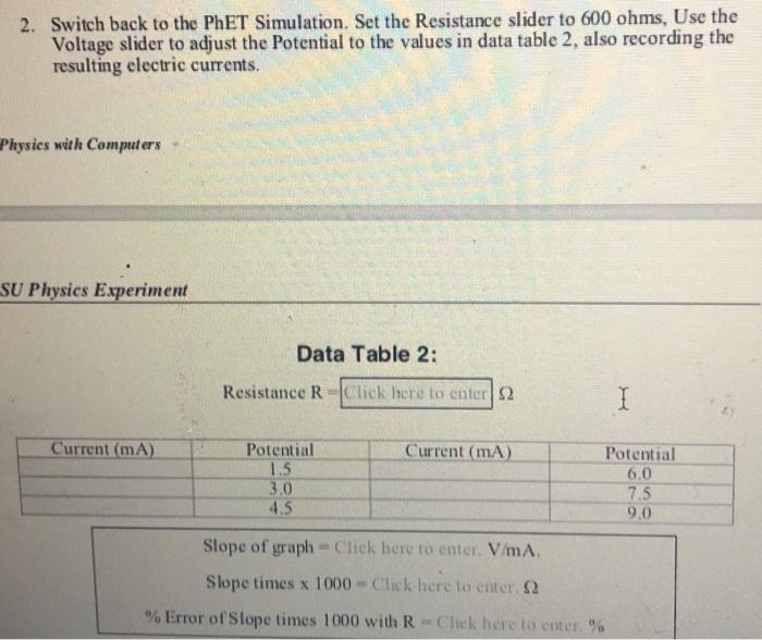 Solved 2. Switch back to the PhET Simulation. Set the | Chegg.com