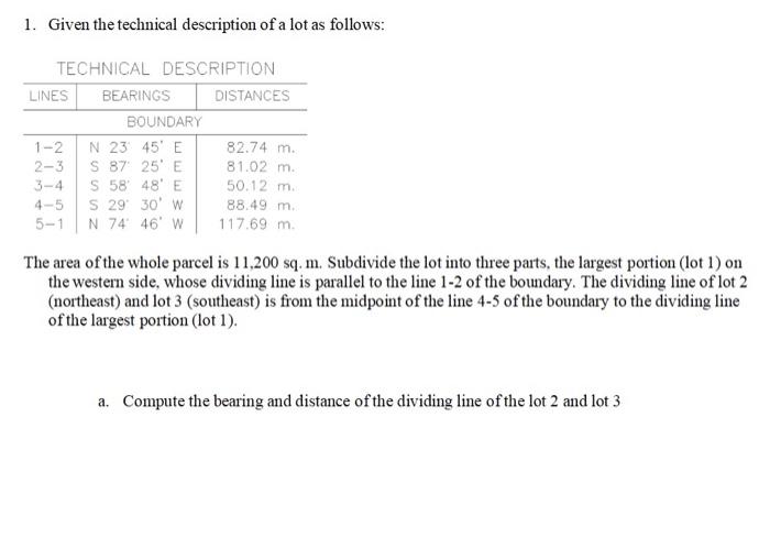 Solved 1. Given the technical description of a lot as | Chegg.com