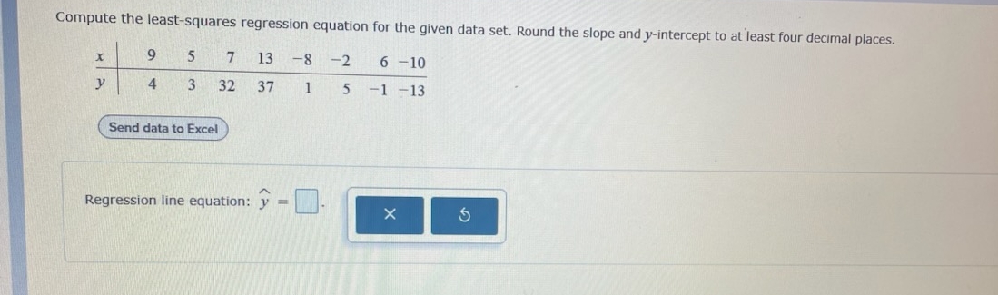 Solved Compute the least-squares regression equation for the | Chegg.com