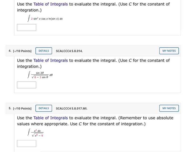 Solved Use the Table of Integrals to evaluate the integral. | Chegg.com